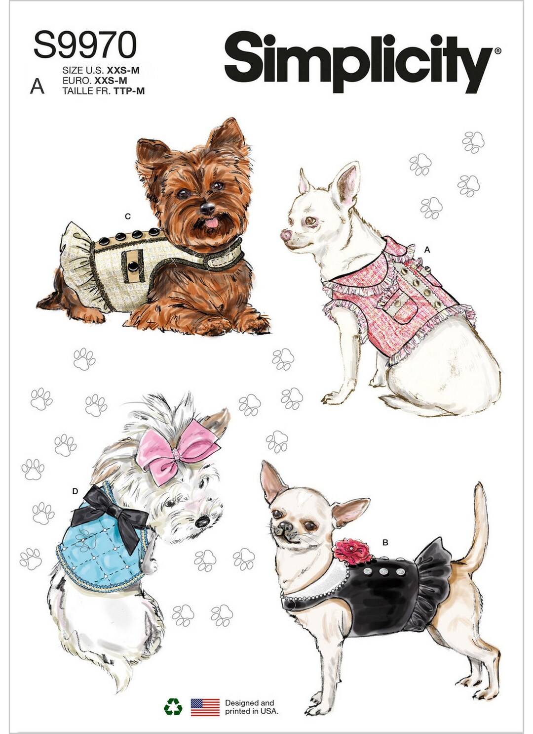 Simplicity S9970 Sewing Pattern for Couture Style Lined Dog Coats With ...