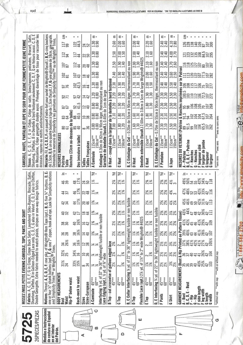 Simplicity 5725 Sewing Pattern Misses Evening Camisole Tops - Etsy