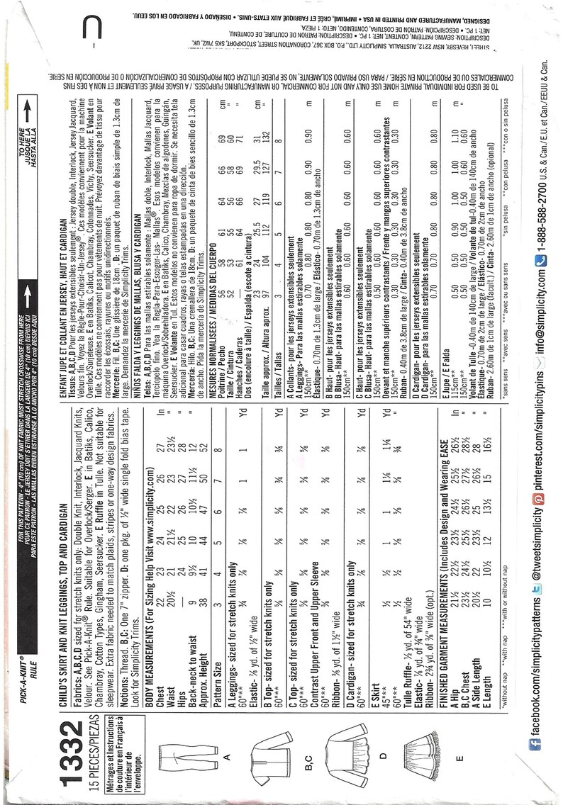 Simplicity 1332 Sewing Pattern for Childs Skirt and Knit - Etsy