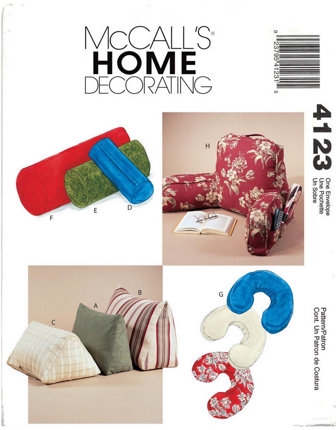 Mccall's Home Decorating 4123 Sewing Pattern Comfort Zone Pillows Wedge ...