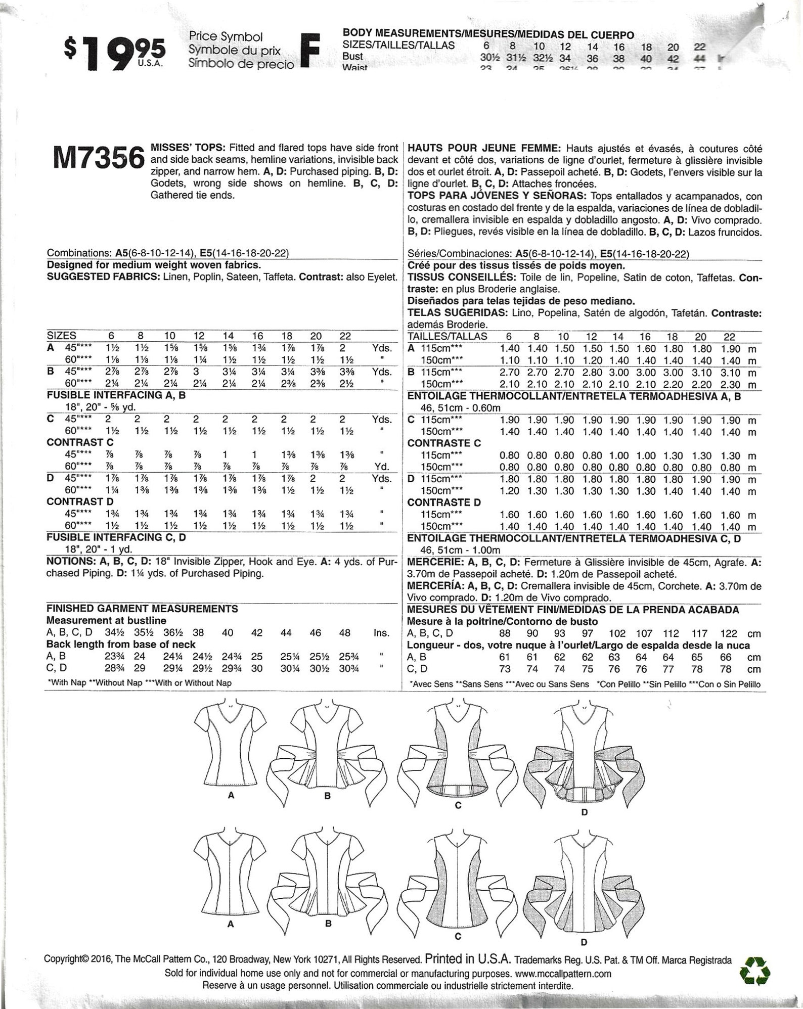 Mccalls M7356 Sewing Pattern Misses Misses' V-neck Fit and Flare or ...