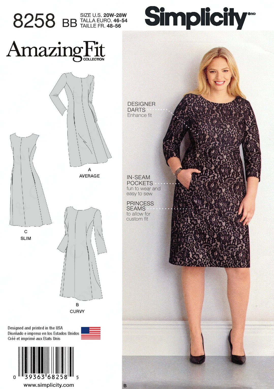 Simplicity 8258 Sewing Pattern Womens Plus Size Amazing Fit Dress Round ...