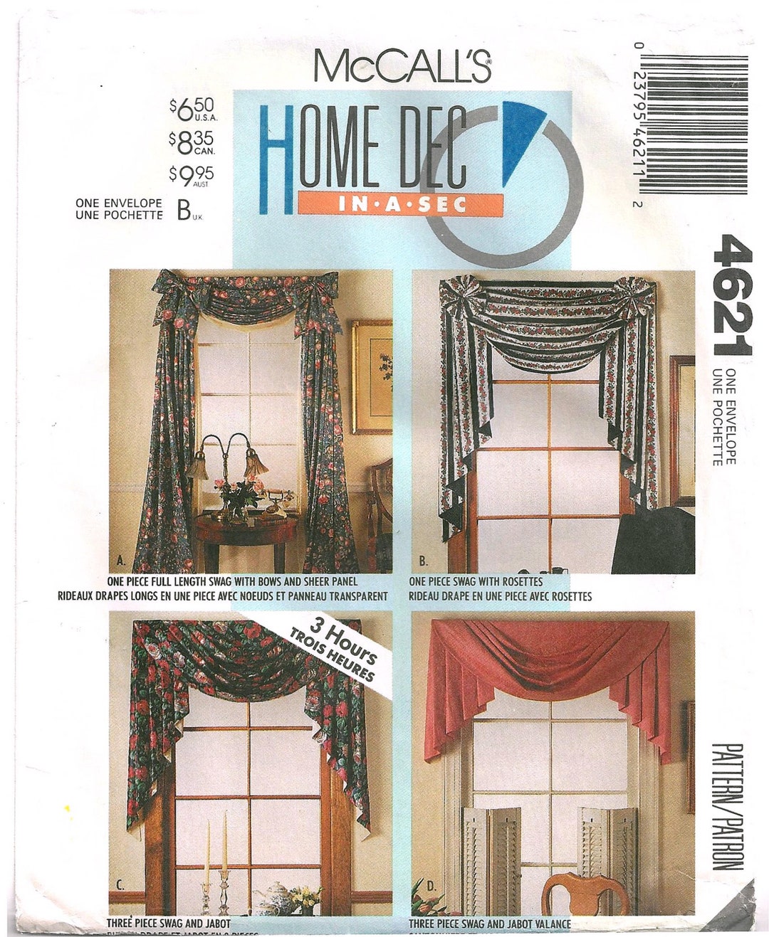 Mccalls 4621 Home Decorating Sewing Pattern Home Dec in a Sec Swag ...