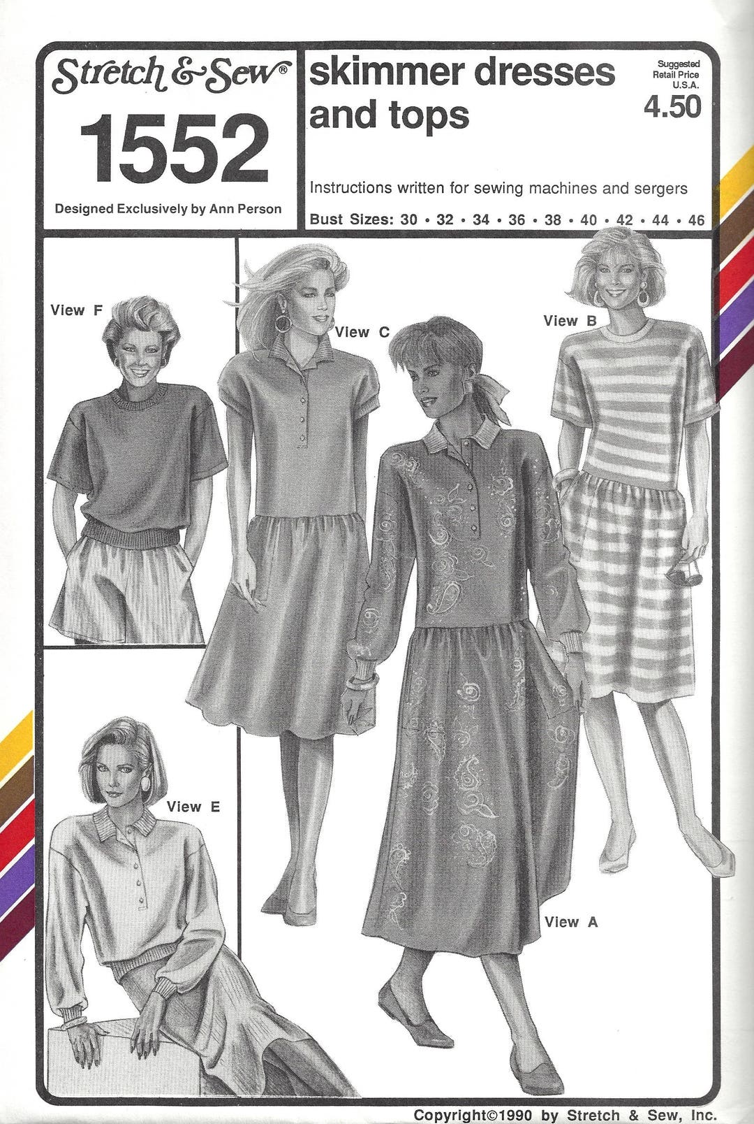 Stretch & Sew 1552 Sewing Pattern Misses Skimmer Dresses and Tops Sz 30 ...