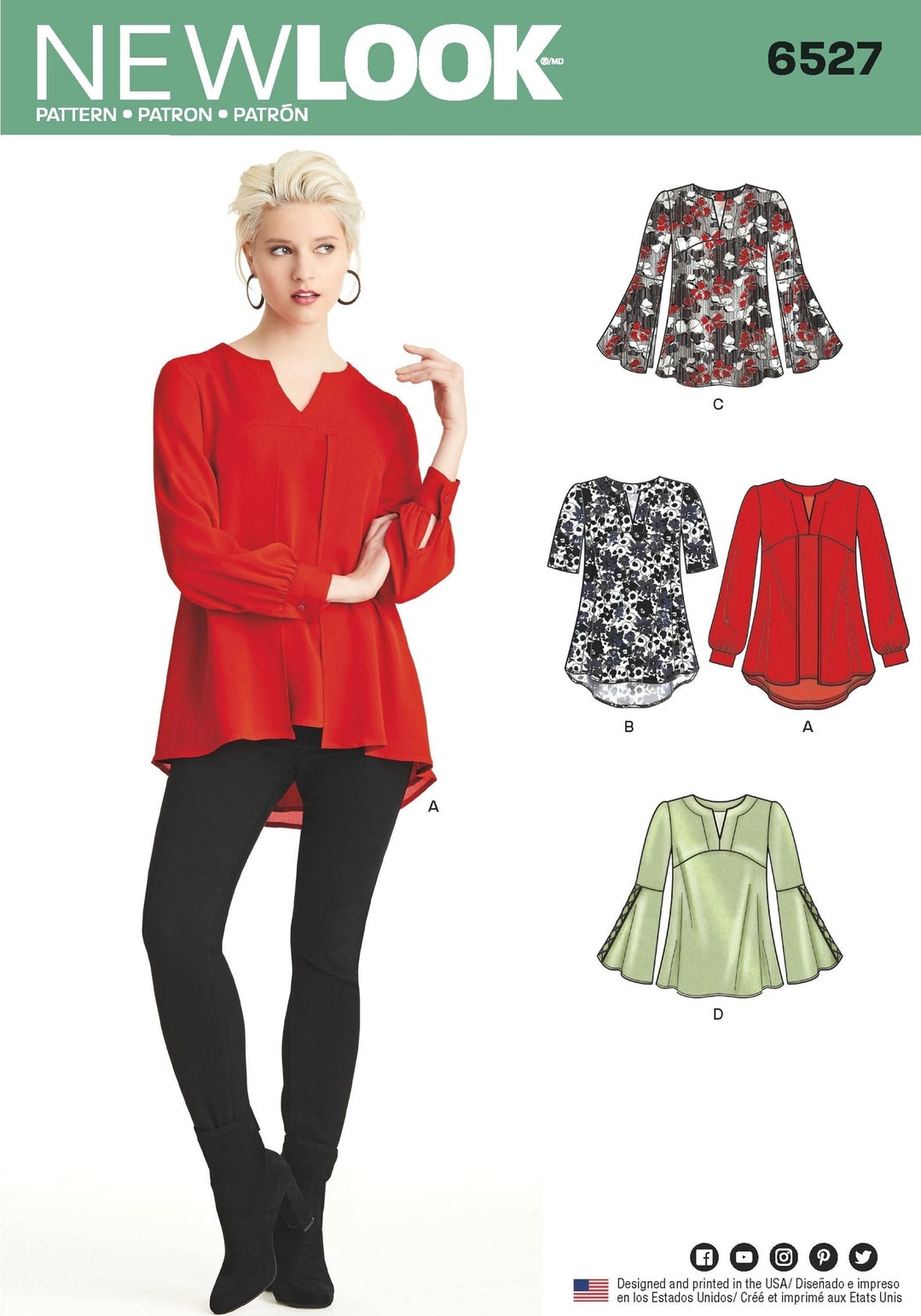 New Look 6527 Sewing Pattern Misses Tunic in Two Lengths With Sleeve ...