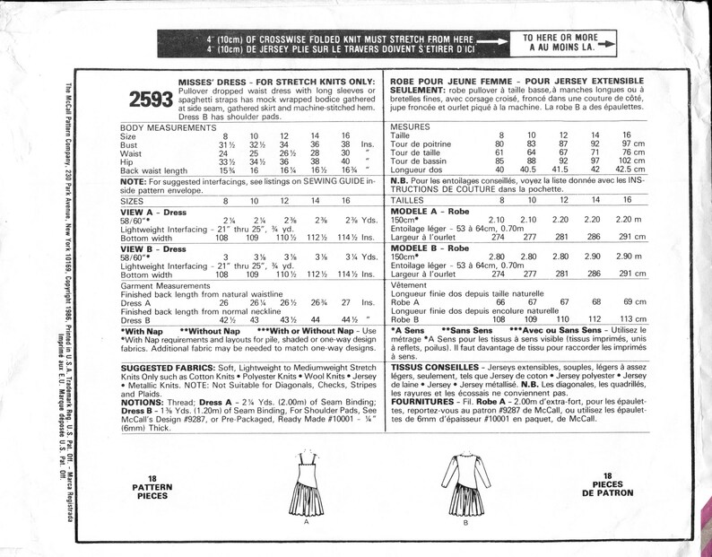 Mccalls 2593 Sewing Pattern Misses Vintage 80s Surplice Bodice - Etsy