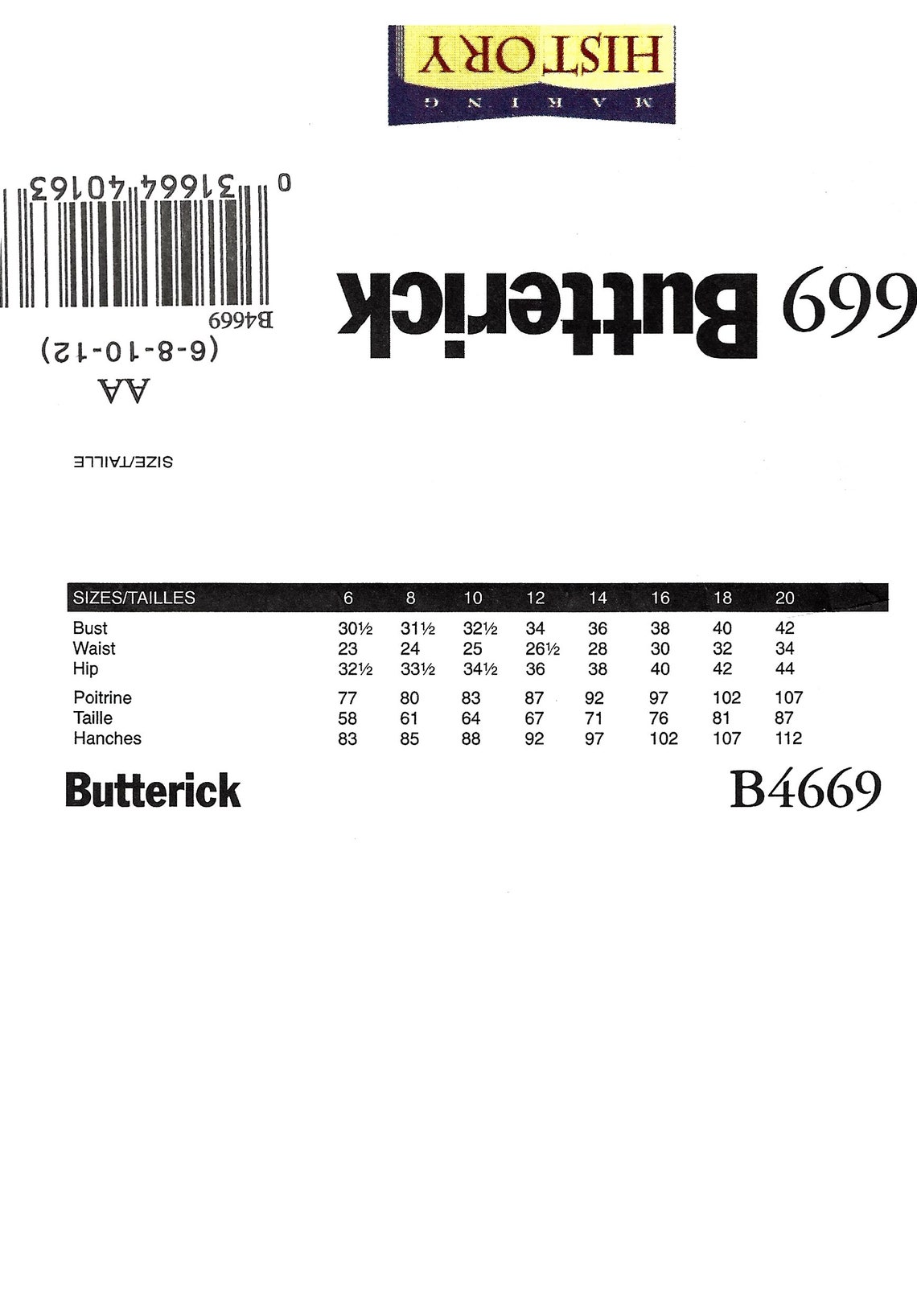 Butterick B4669 Sewing Patterns Making History Misses Lined Close ...