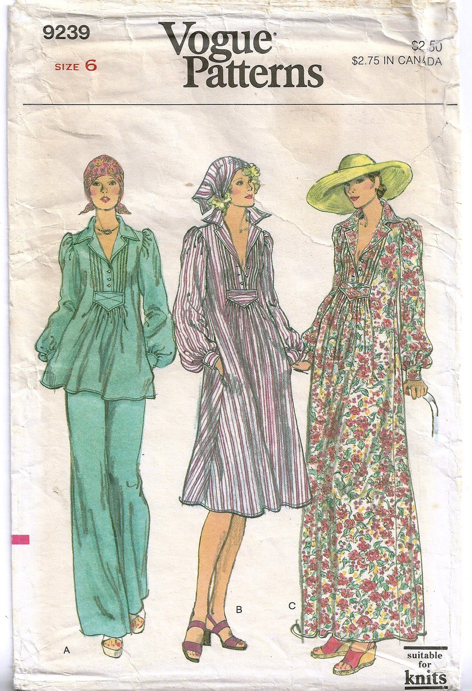 Vogue 9239 Sewing Pattern Misses Vintage 70s Pullover Tunic Top or ...