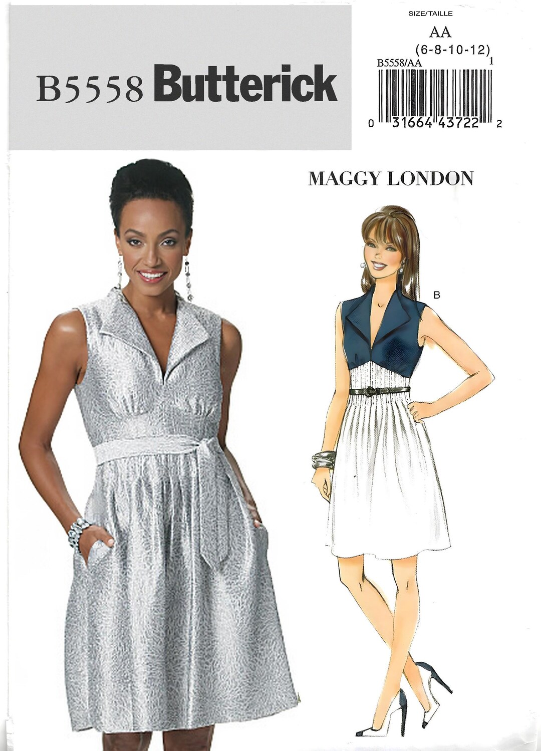 Butterick B5558 Sewing Pattern Misses Pleated Waist Dress With Belt ...
