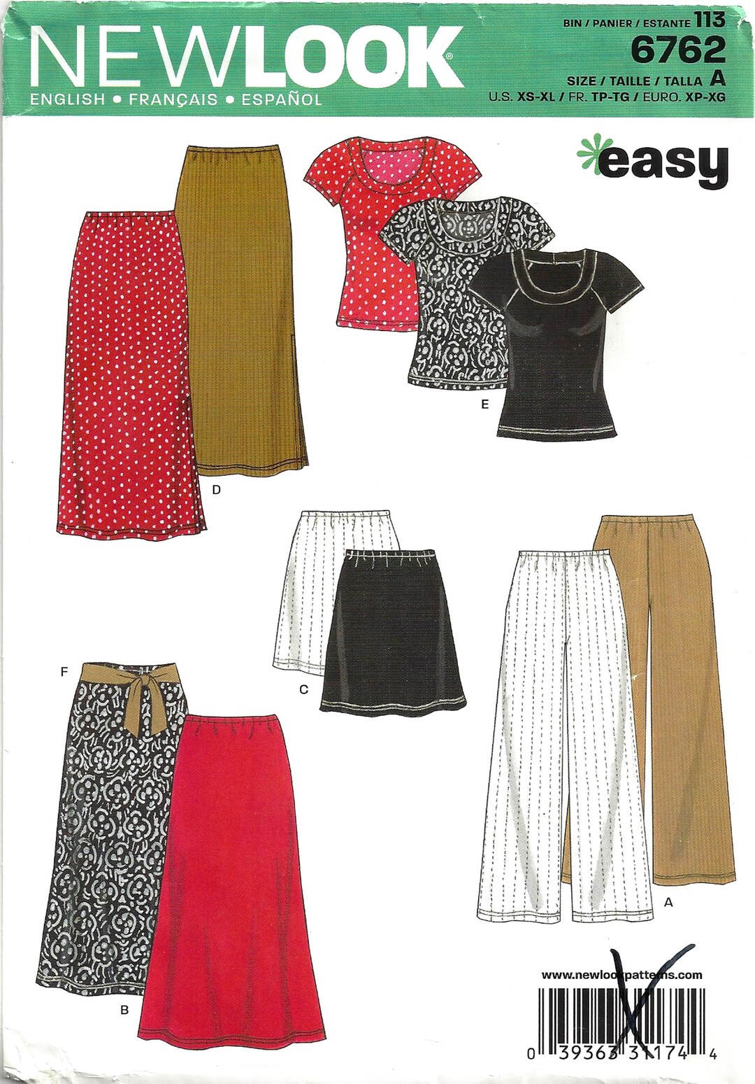 New Look 6762 Sewing Pattern Misses Knit Separates Pants Skirt and Top ...