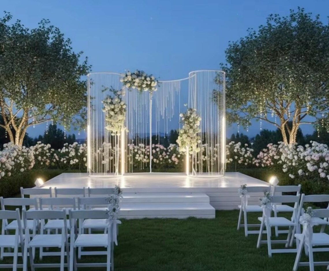 S Shape Metal Wedding Backdrop With Acrylic Crystal Beads Hanging ...