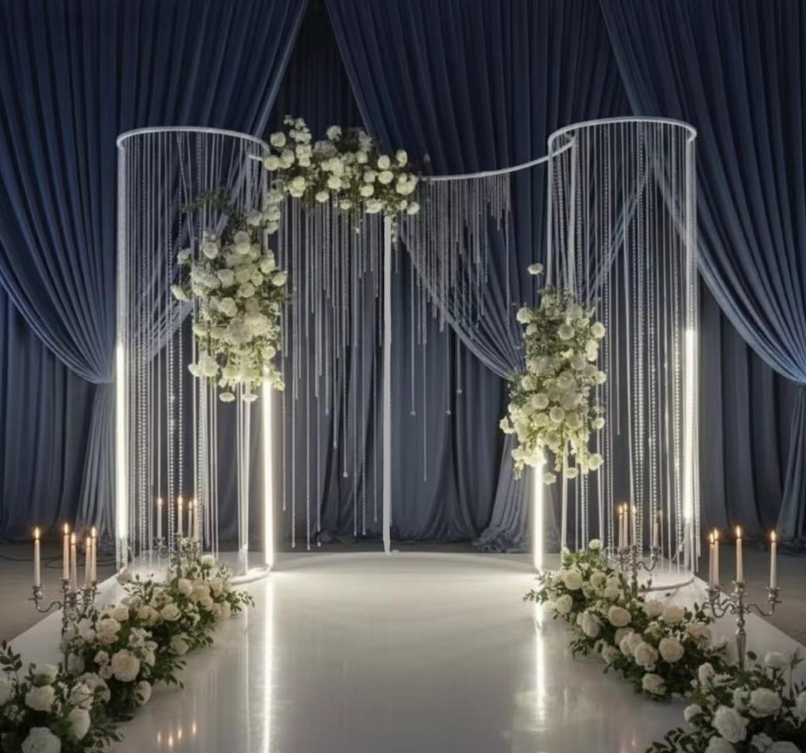 S Shape Metal Wedding Backdrop With Acrylic Crystal Beads Hanging ...