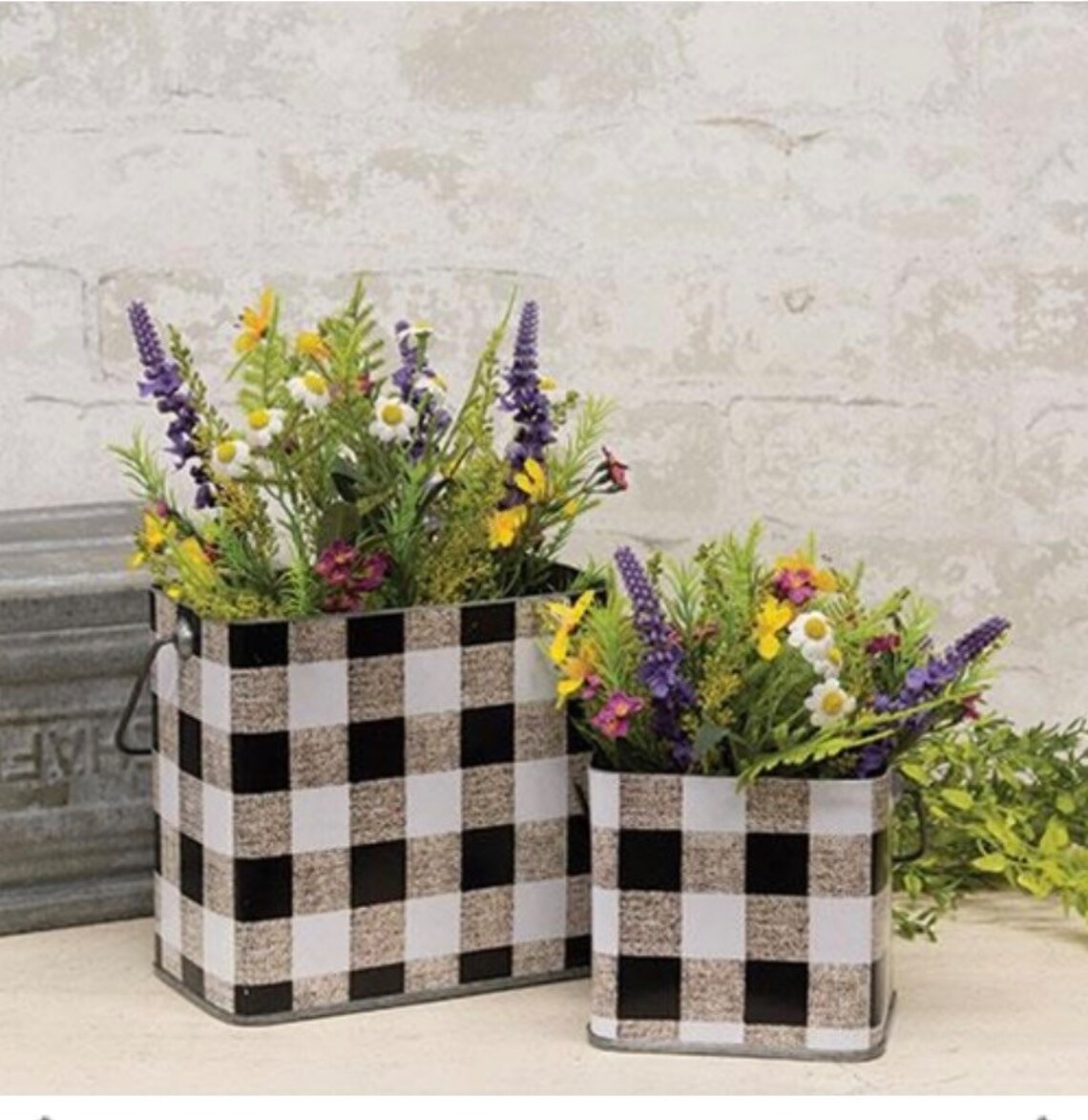 Rustic Farmhouse 2/set, Nesting Metal Buffalo Check Buckets - Etsy