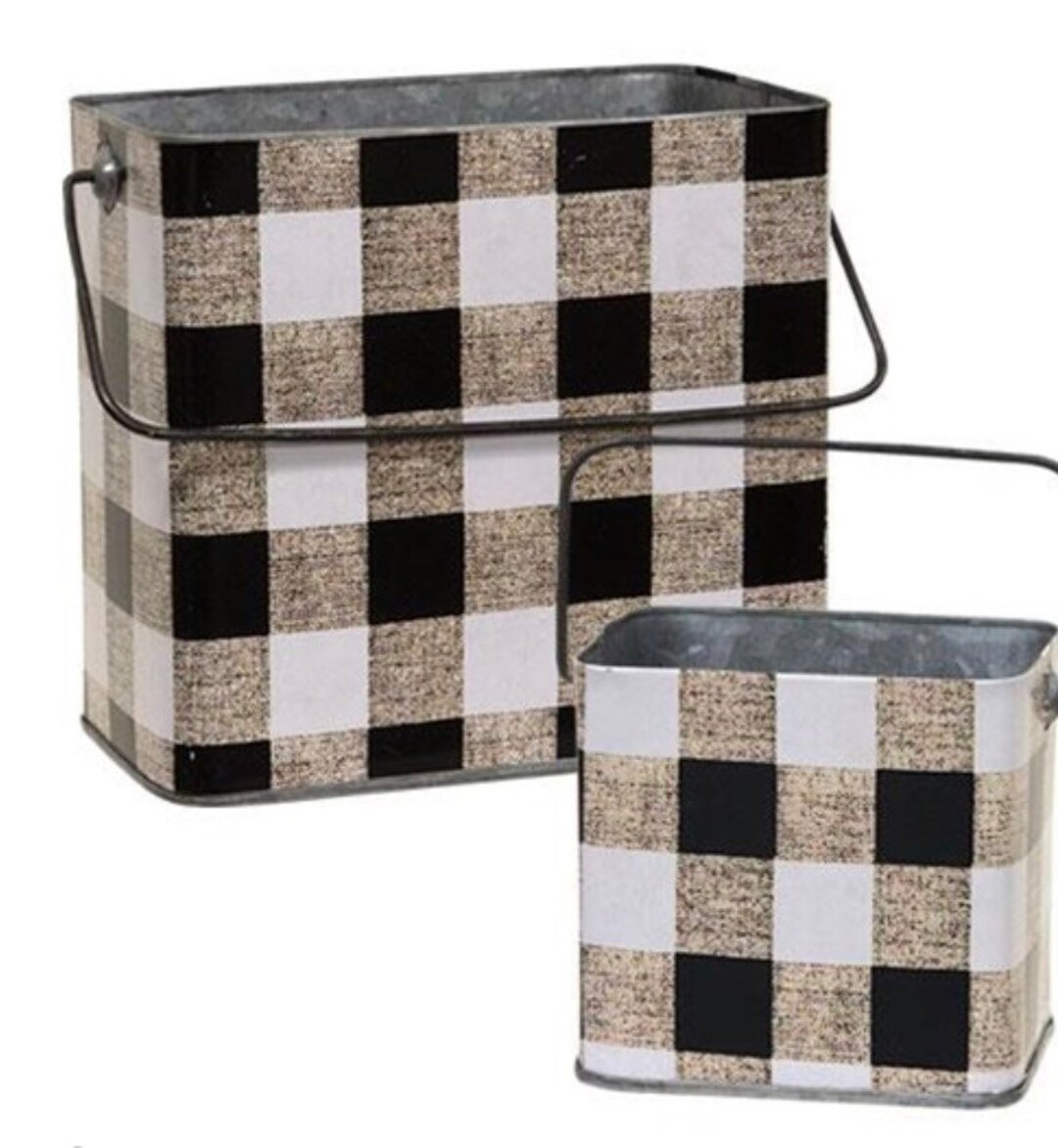Rustic Farmhouse 2/set, Nesting Metal Buffalo Check Buckets - Etsy