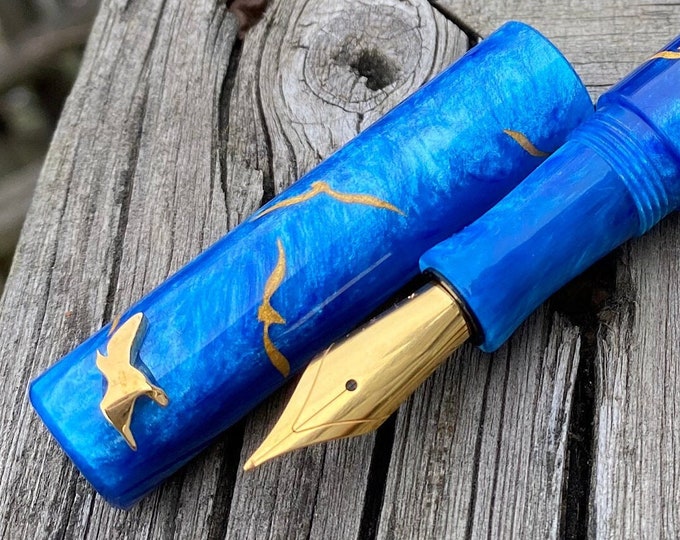 Gold Seagulls in Stormy Ocean With Seagull Roll-stop, Uniquely Handmade ...