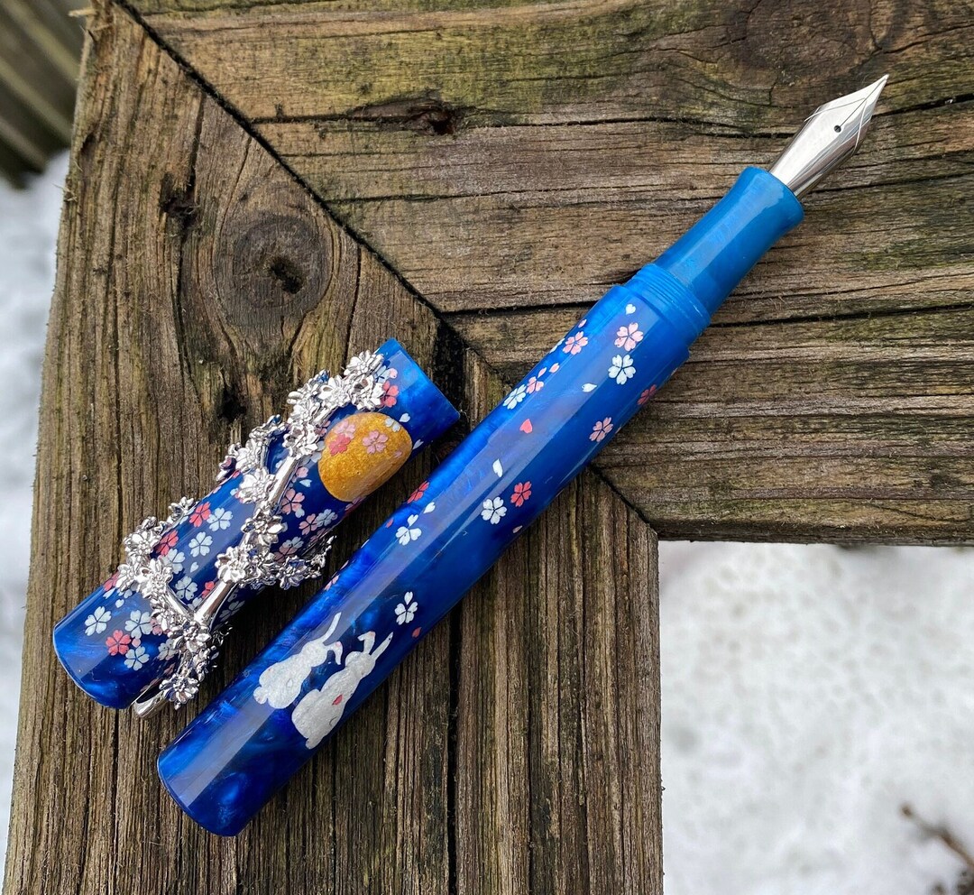 Sakura Moon Rabbits With Sakura Branch Roll-stop, Uniquely Handcrafted ...