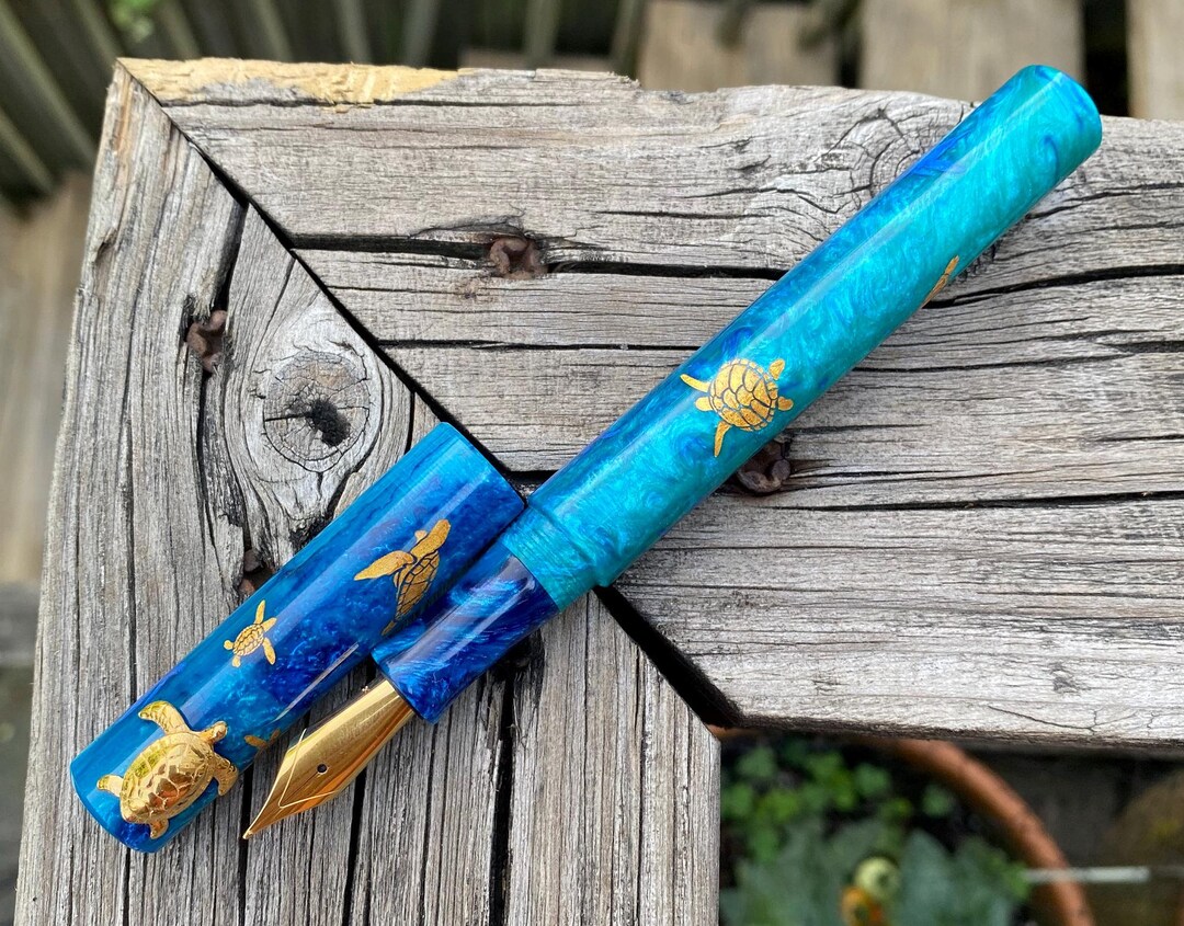 Gold Sea Turtles With Sea Turtle Roll-stopper, Handmade Fountain Pen - Etsy