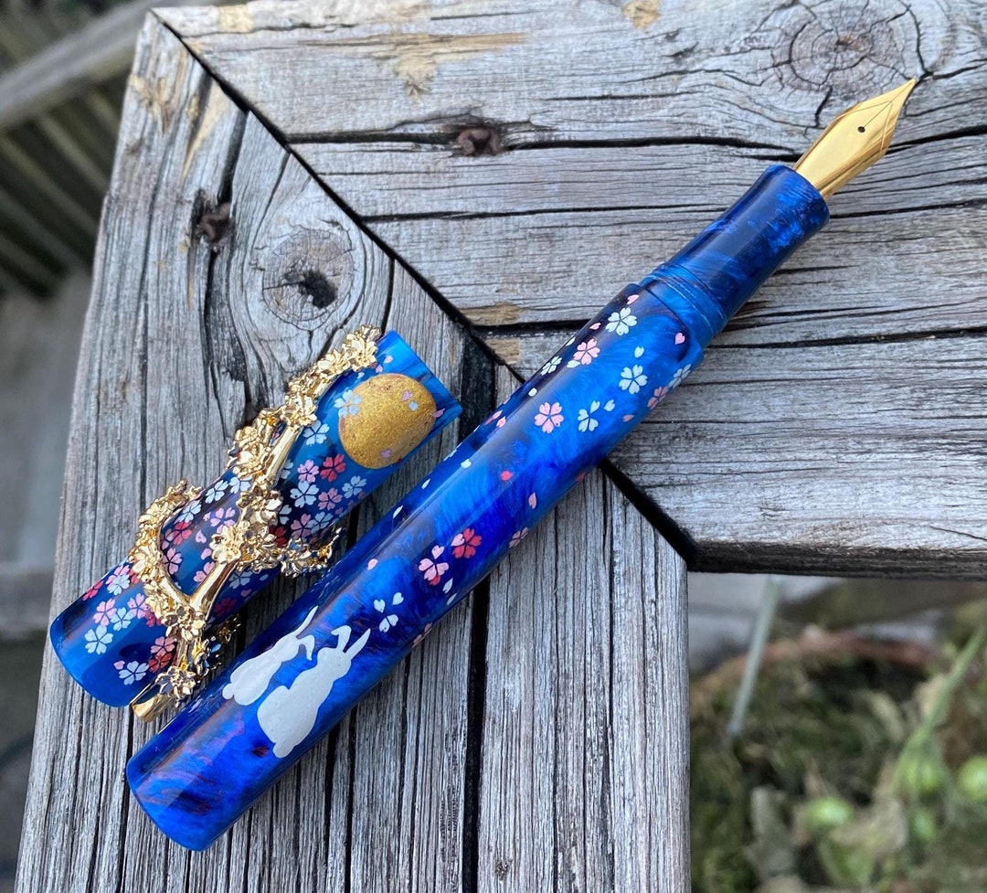 Sakura Moon Rabbits With Gold-plated Brass Sakura Branch Roll-stop ...