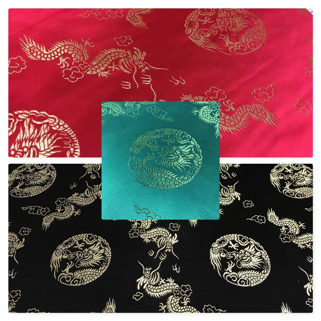 Traditional Oriental Gold Dragon Silk Satin Brocade 45" Wide M60 Mtex ...
