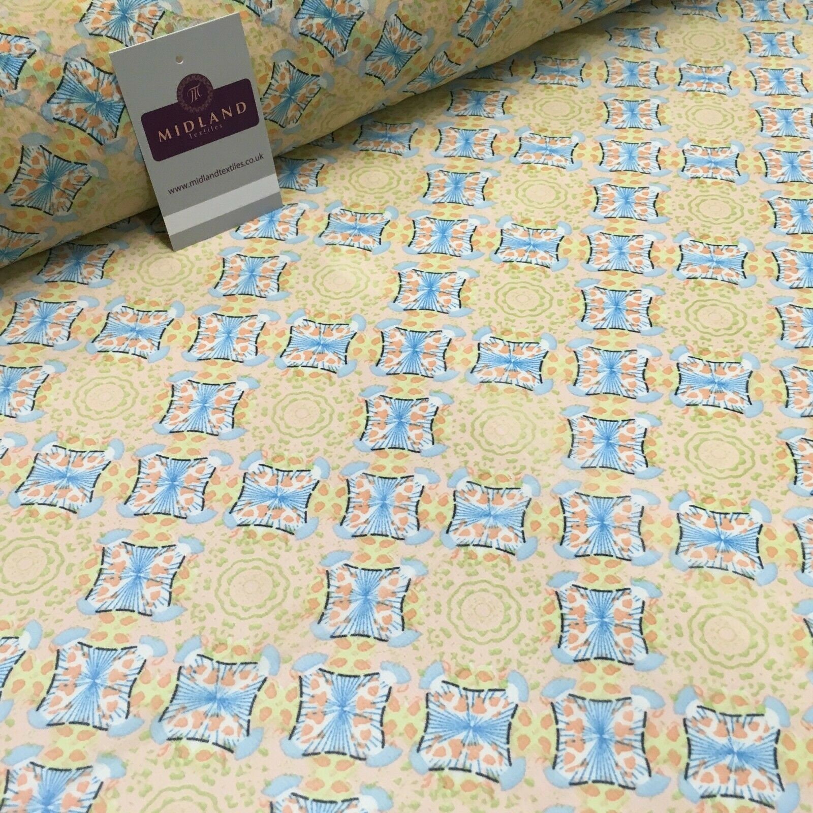 Peach Lime Diamond Geometric Crepe Chiffon Dress Fabric 150 Cm Wide ...