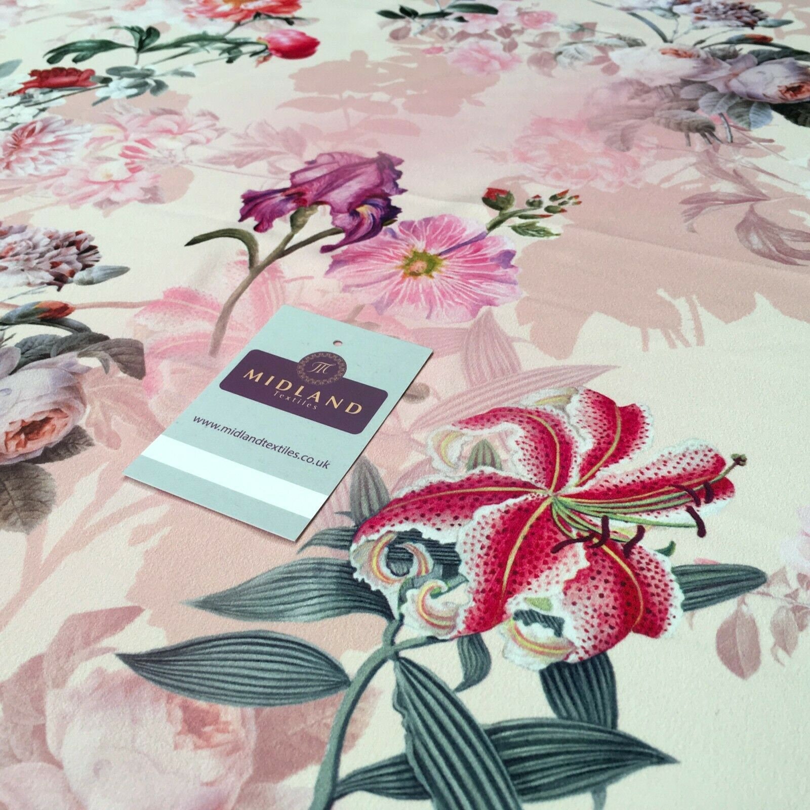 Pink Peach Matt Floral Peach Skin Silky Satin Printed Fabric - Etsy