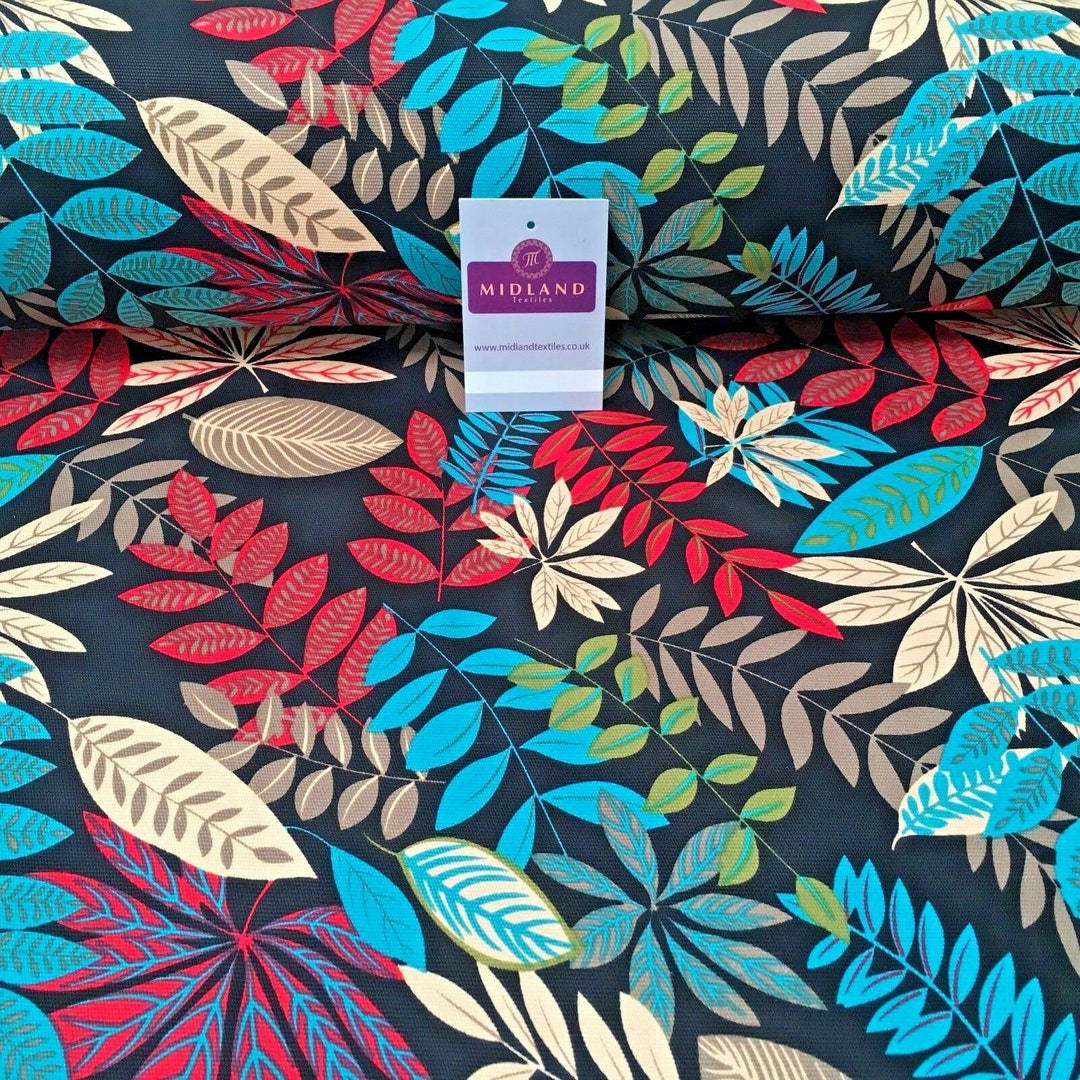 100% Cotton Canvas Black Multicoloured Leave Printed Craft - Etsy UK