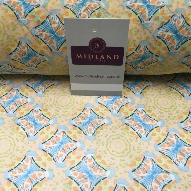 Peach Lime Diamond Geometric Crepe Chiffon Dress Fabric 150 Cm Wide ...