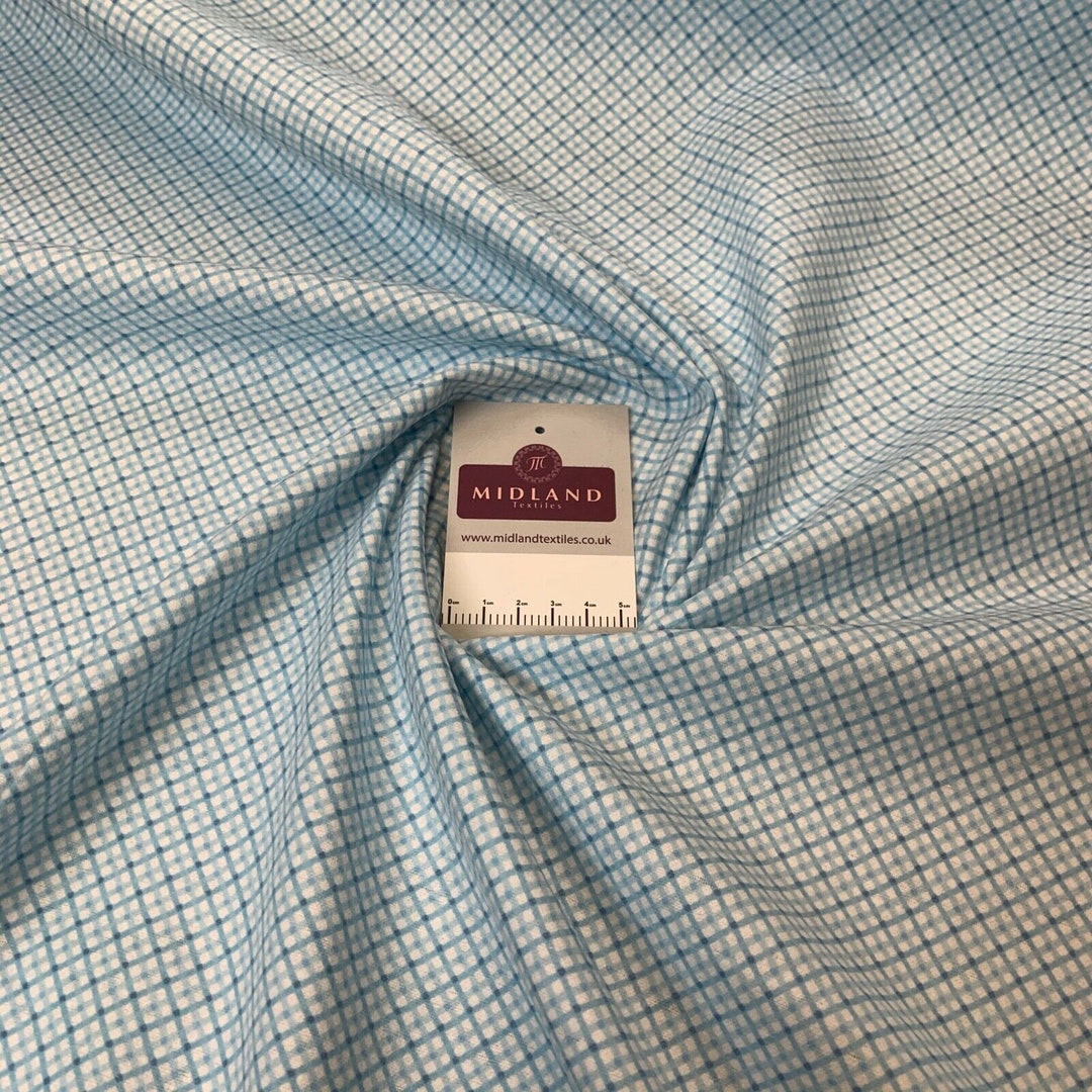 Baby Blue Diamond Check Cotton Wynciette Soft Brushed Fabric 100cm Wide ...