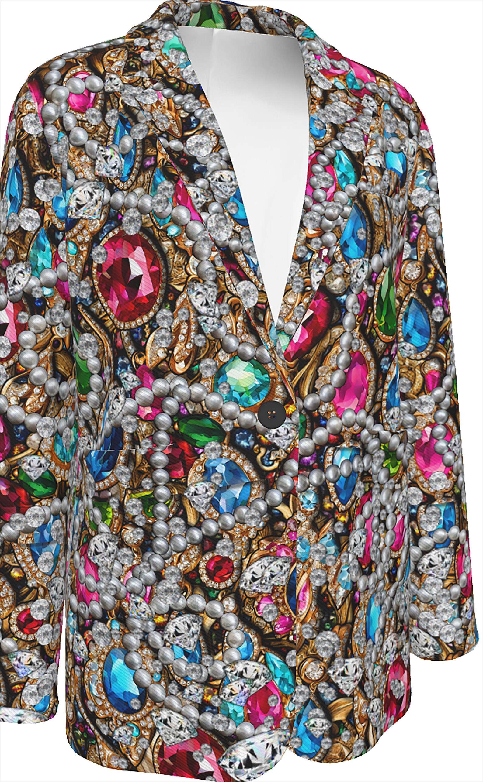 Women Jeweled Blazer Crystal Print Blazer Fashion Statement Piece ...