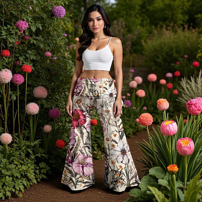 Floral Print Wide Leg Palazzo Pants: High Waist Spring Style - Etsy