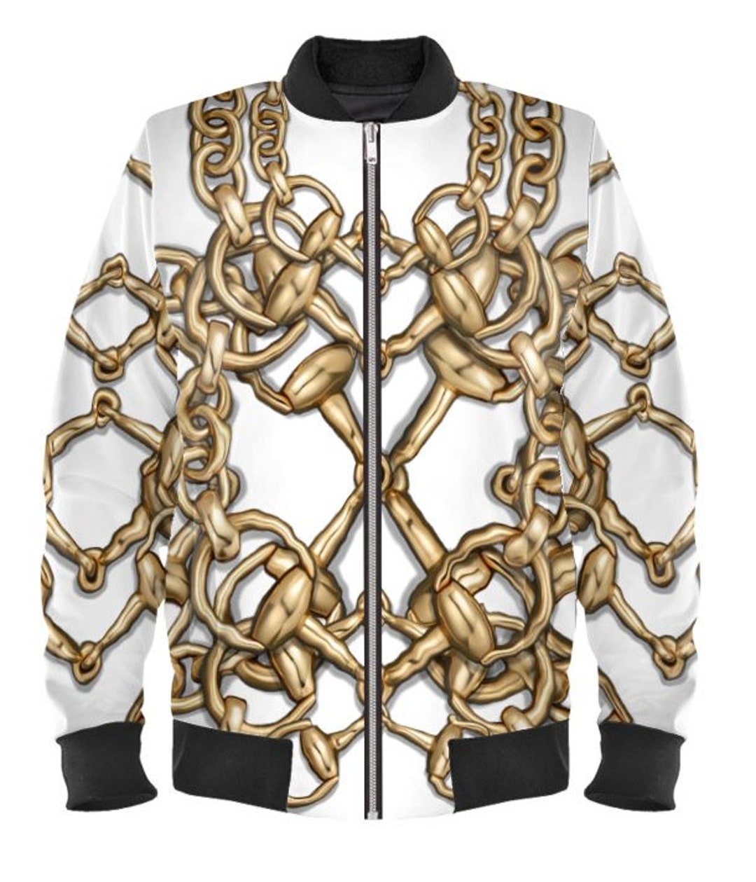 Men Women High Quality Bomber Jacket With Jacquard Horsebit Chain Savoy ...