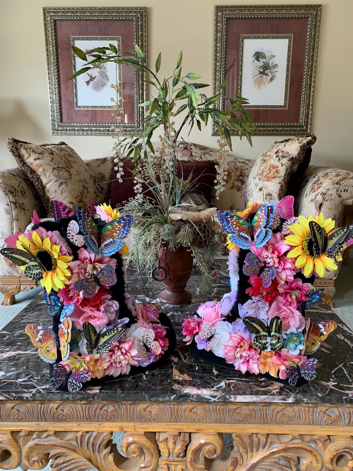 Butterfly Sunflower Multicolor Floral Black Flannel Zip-up Thermal ...