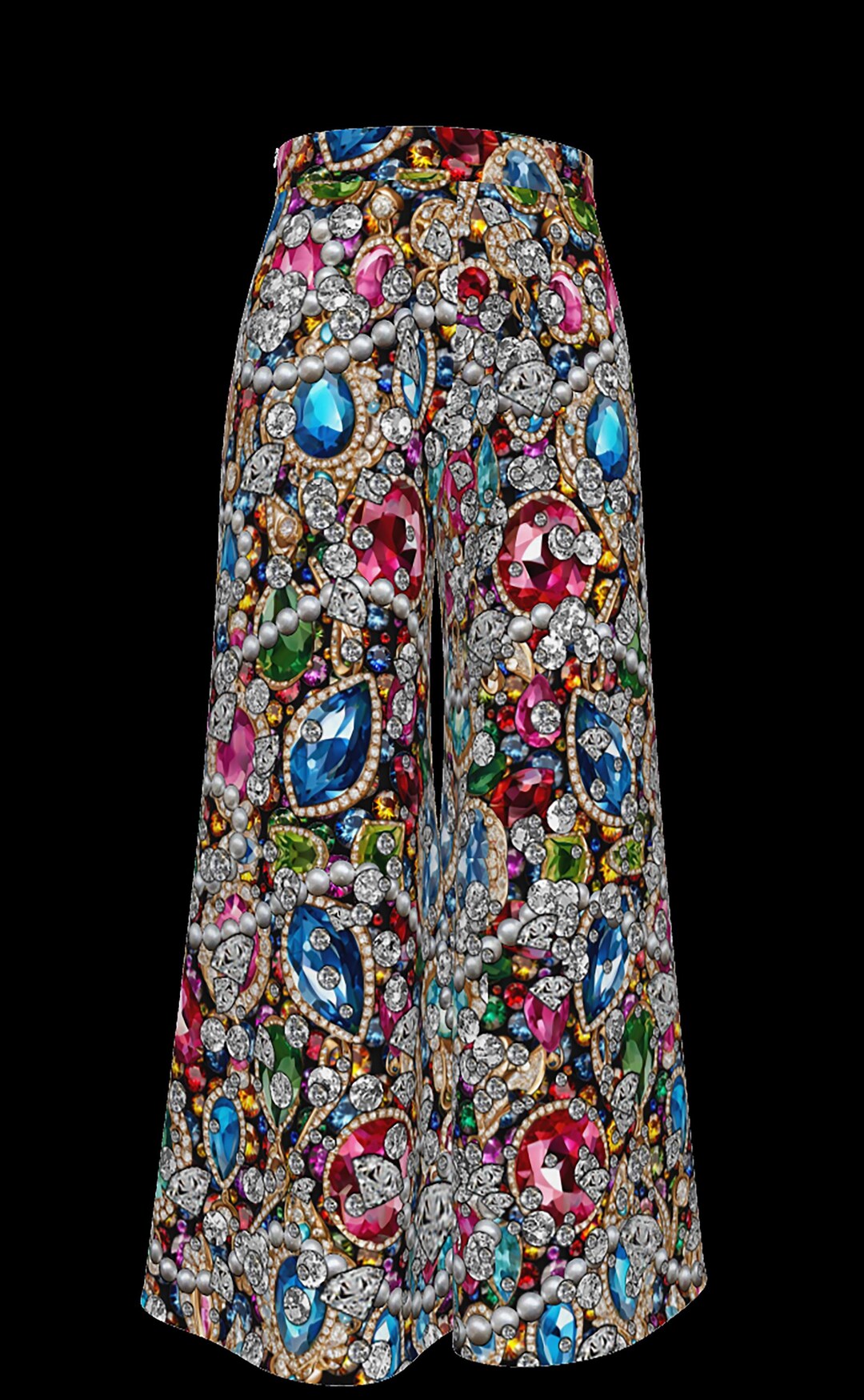 Women High Waist Wide Leg Pants Gemstone Extreme Jeweled Pants Fashion ...