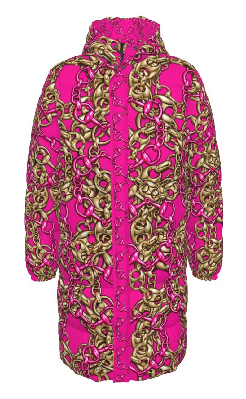Women's Longline Down Jacket: Neon Pink Chain Design - Etsy