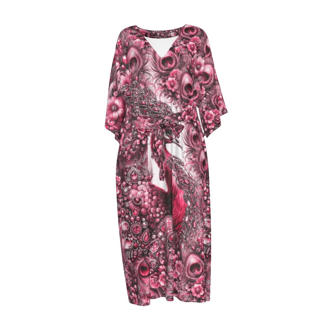 Botanical Queen Peacock Pink All-over Print Women's Long Dress Maxi ...