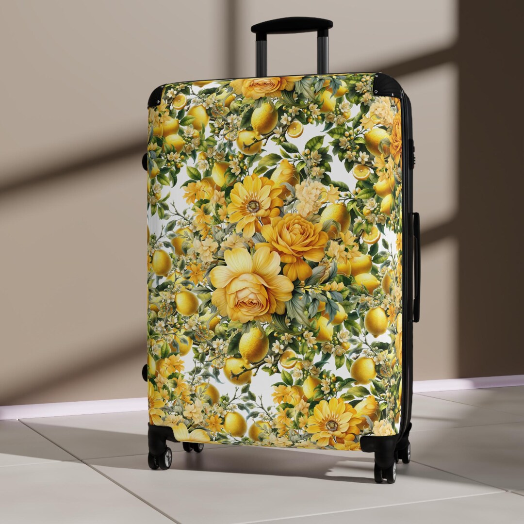 Botanical Yellow Roses Lemons Suitcases Floral Travel Bags Elegant ...
