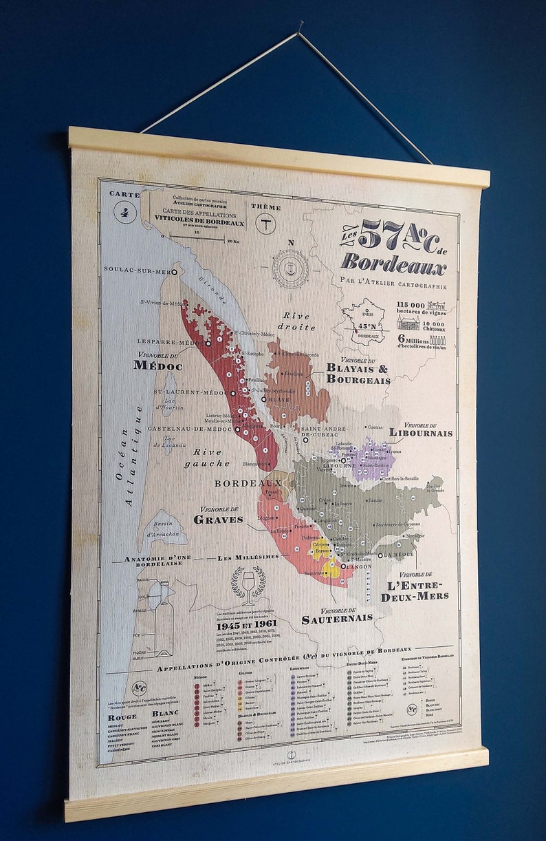 Vines Map of France Map of French Vineyards Old School Map - Etsy