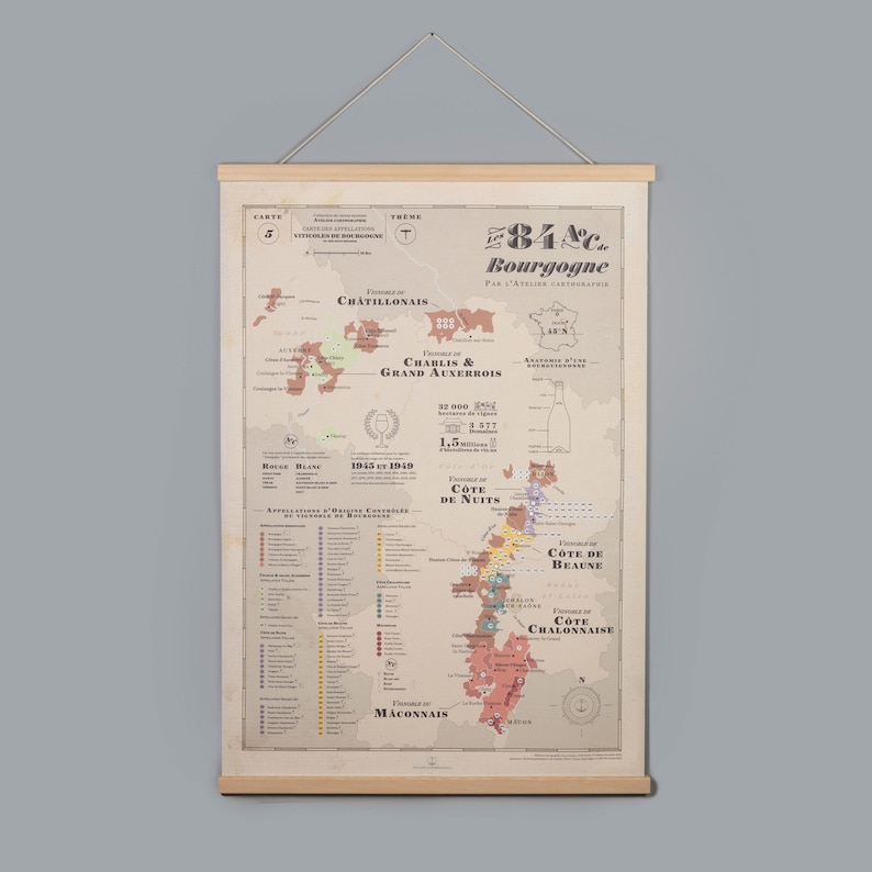 Vines Map of France, Map of French Vineyards, Old School Map, Vineyards ...