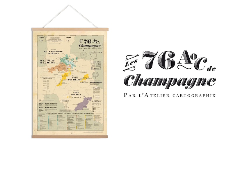 Vines Map of Champagne, Map of French Vineyards, Old School Map ...