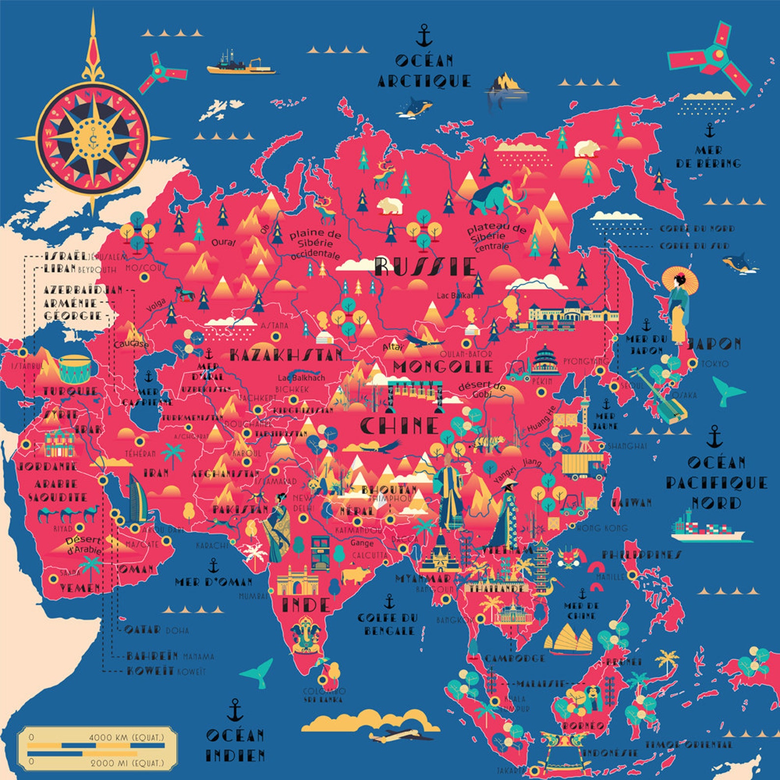 Asia Pop Map Asia Map World Map | Etsy