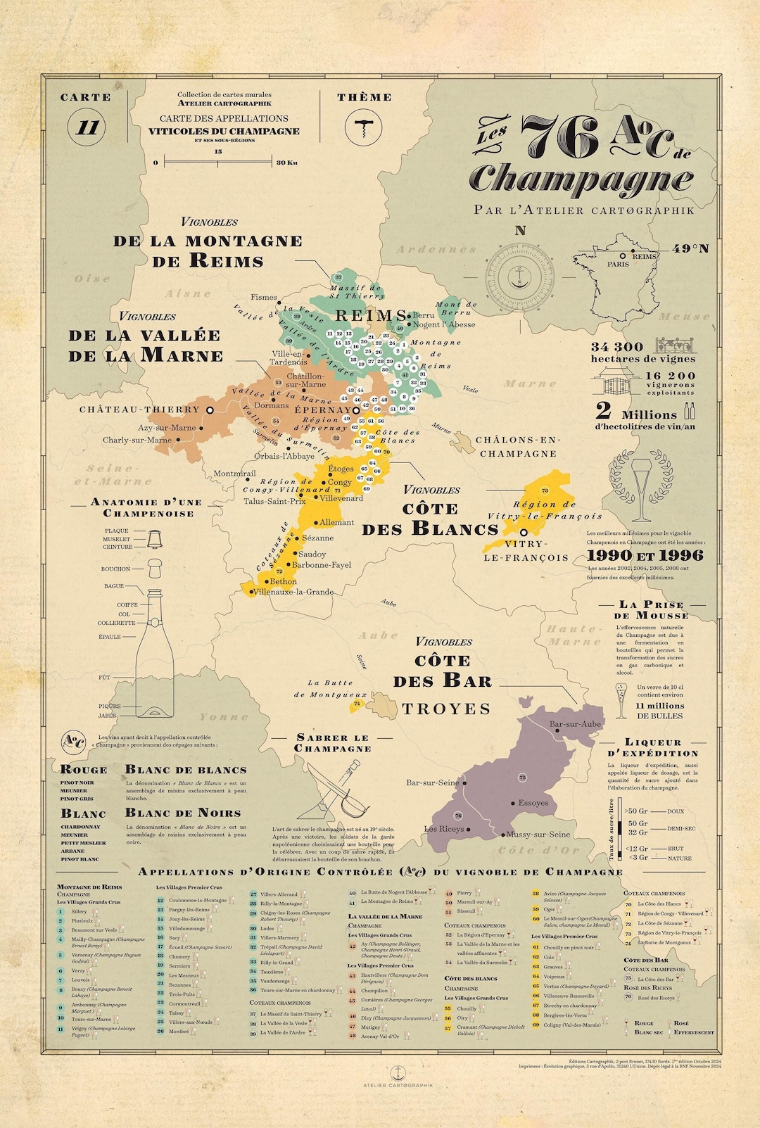 Vines Map of Champagne, Map of French Vineyards, Old School Map ...
