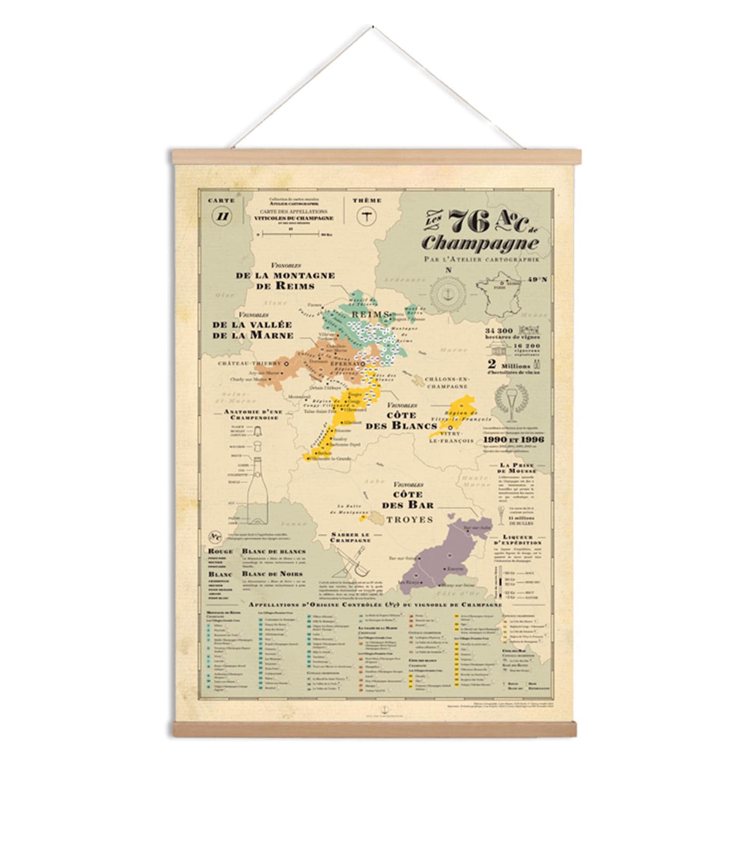 Vines Map of Champagne, Map of French Vineyards, Old School Map ...