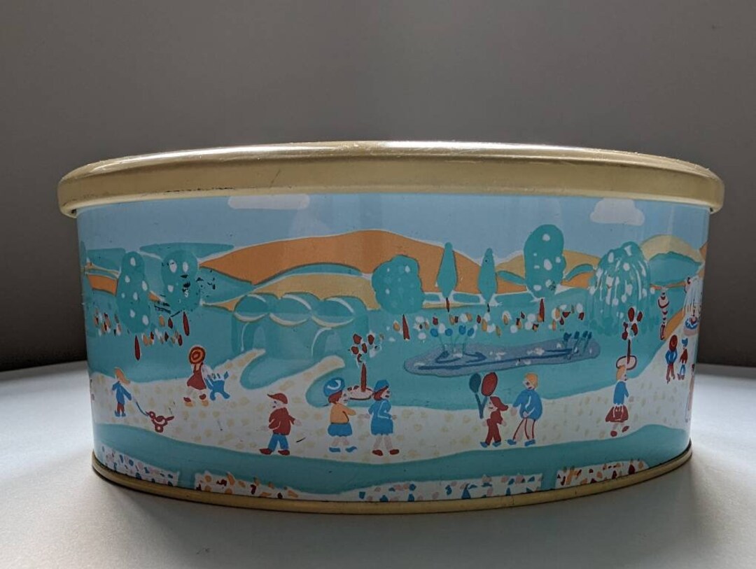 Vintage 1980s Kitchen Storage Tin With Cute Park Decoration on Outside ...