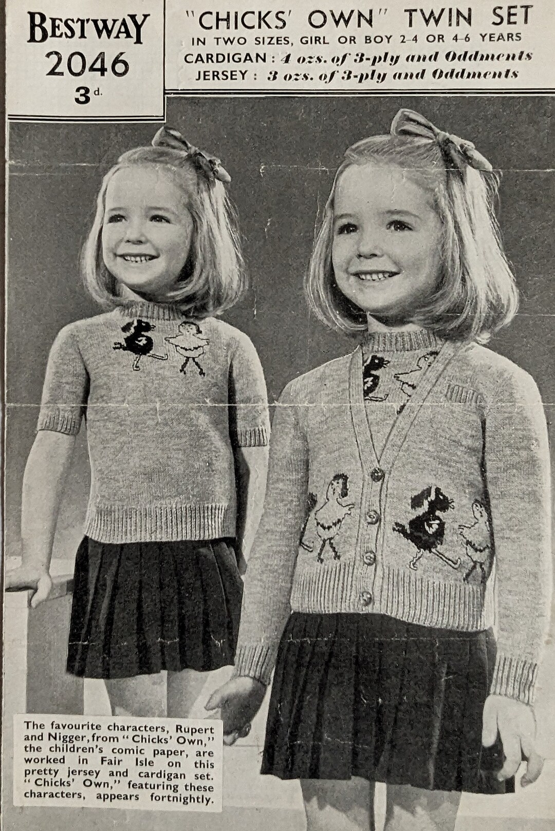 Bestway Knitting Pattern Leaflet No 2046 1940s for Girls Cardigan/twin ...