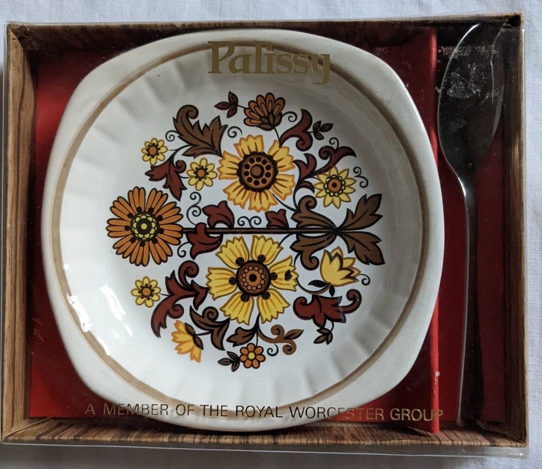 Palissy Royal Worcester Brown Floral 1980s Small Dish and Spoon Set ...