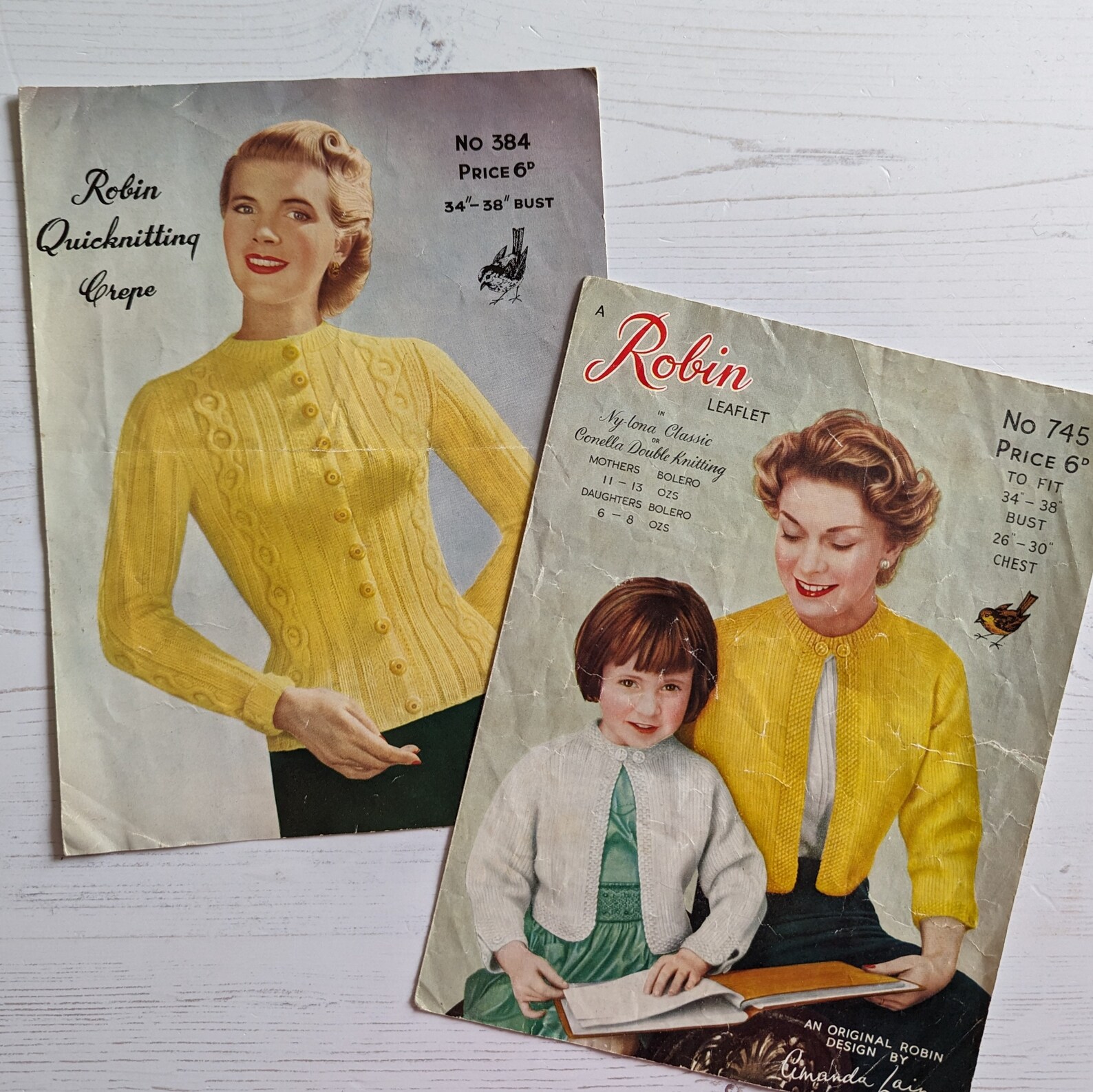 Two Vintage Robin Knitting Patterns 1940s for Cardigan and Boleros ...