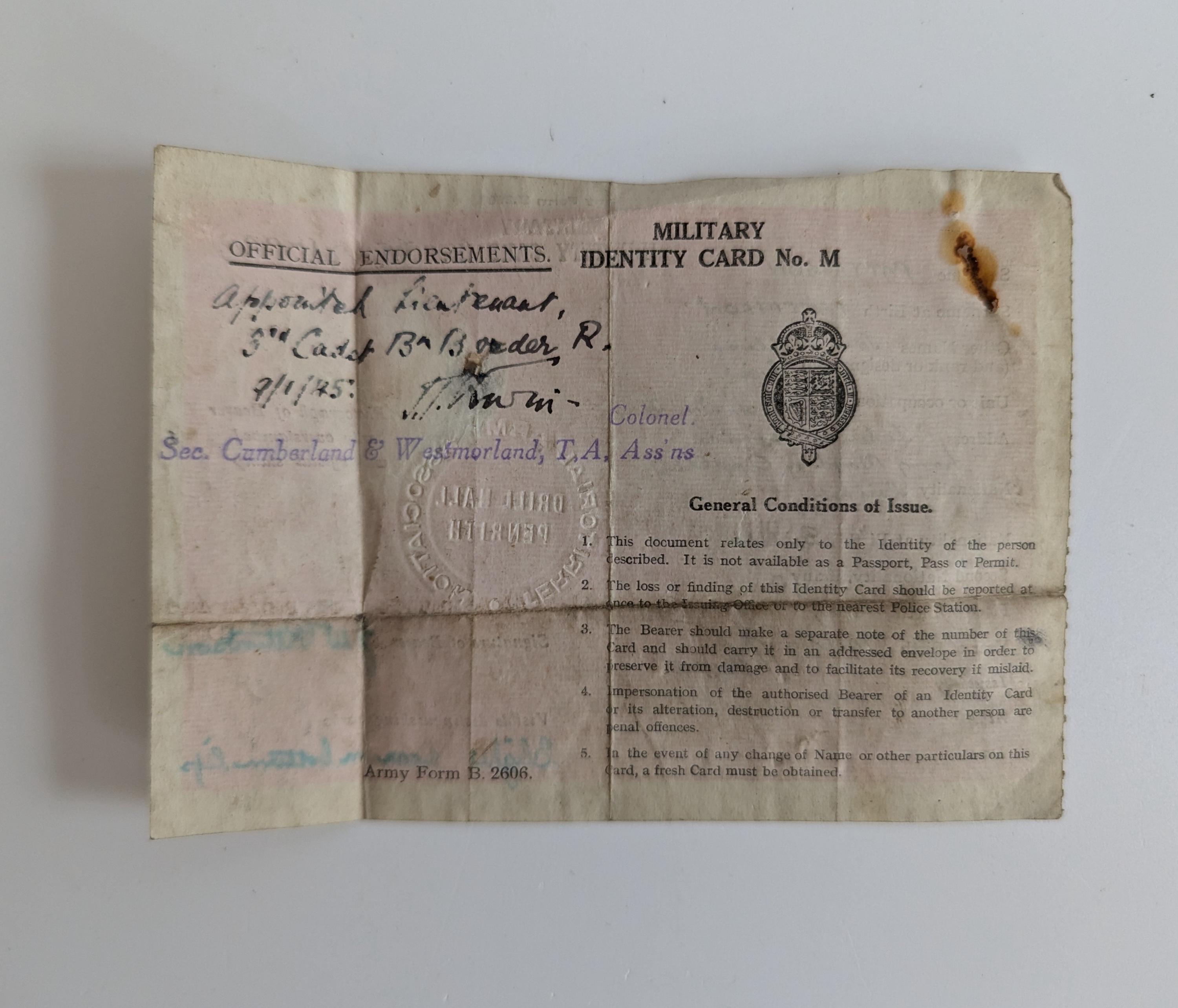 Soldier Military Identity Card Letter Registration Card 1946 Wartime ...