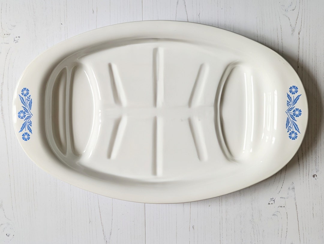 Vintage Pyrosil Meat Platter: White Ceramic With Cornflower Blue ...