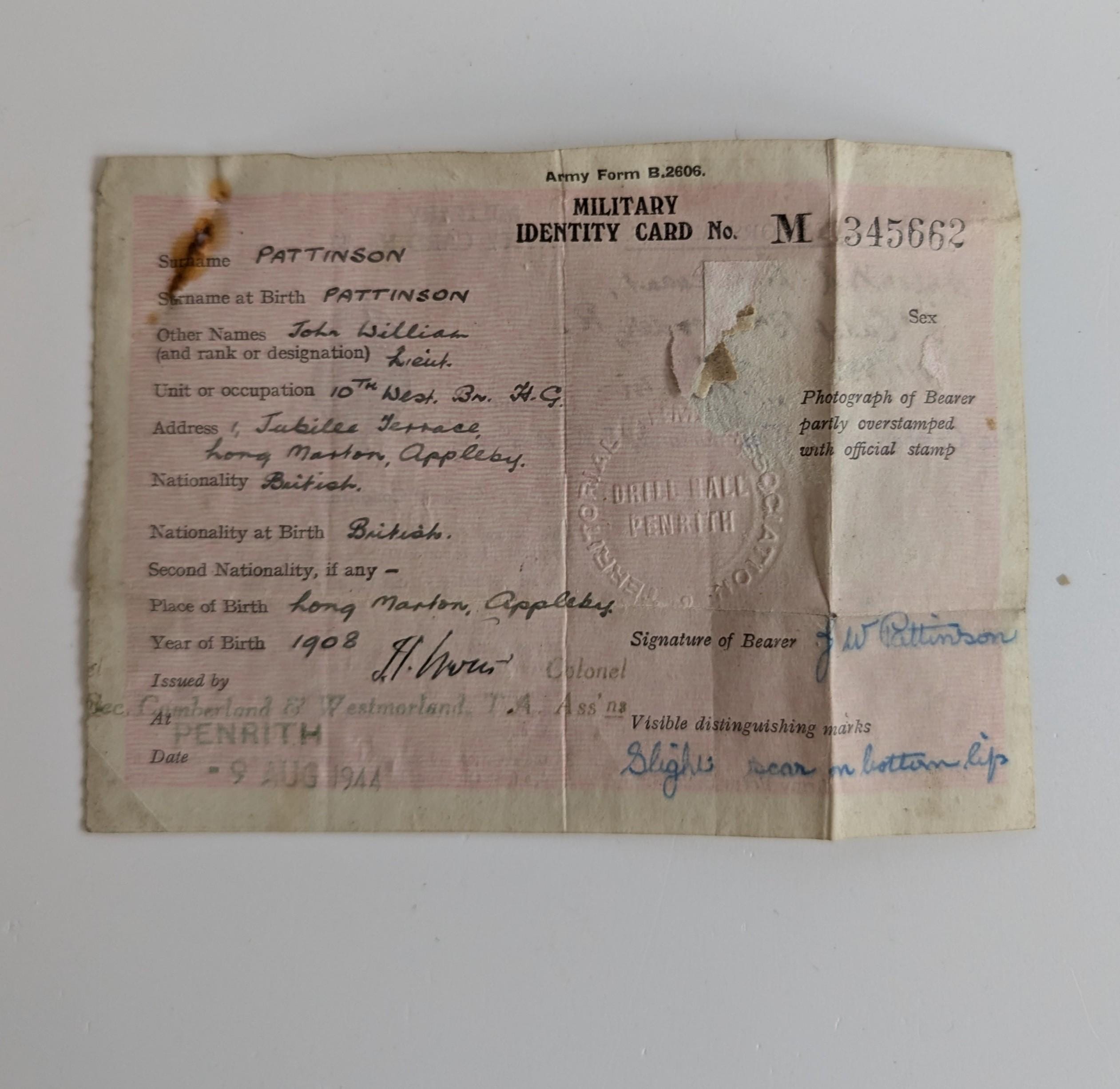 Soldier Military Identity Card Letter Registration Card 1946 Wartime ...