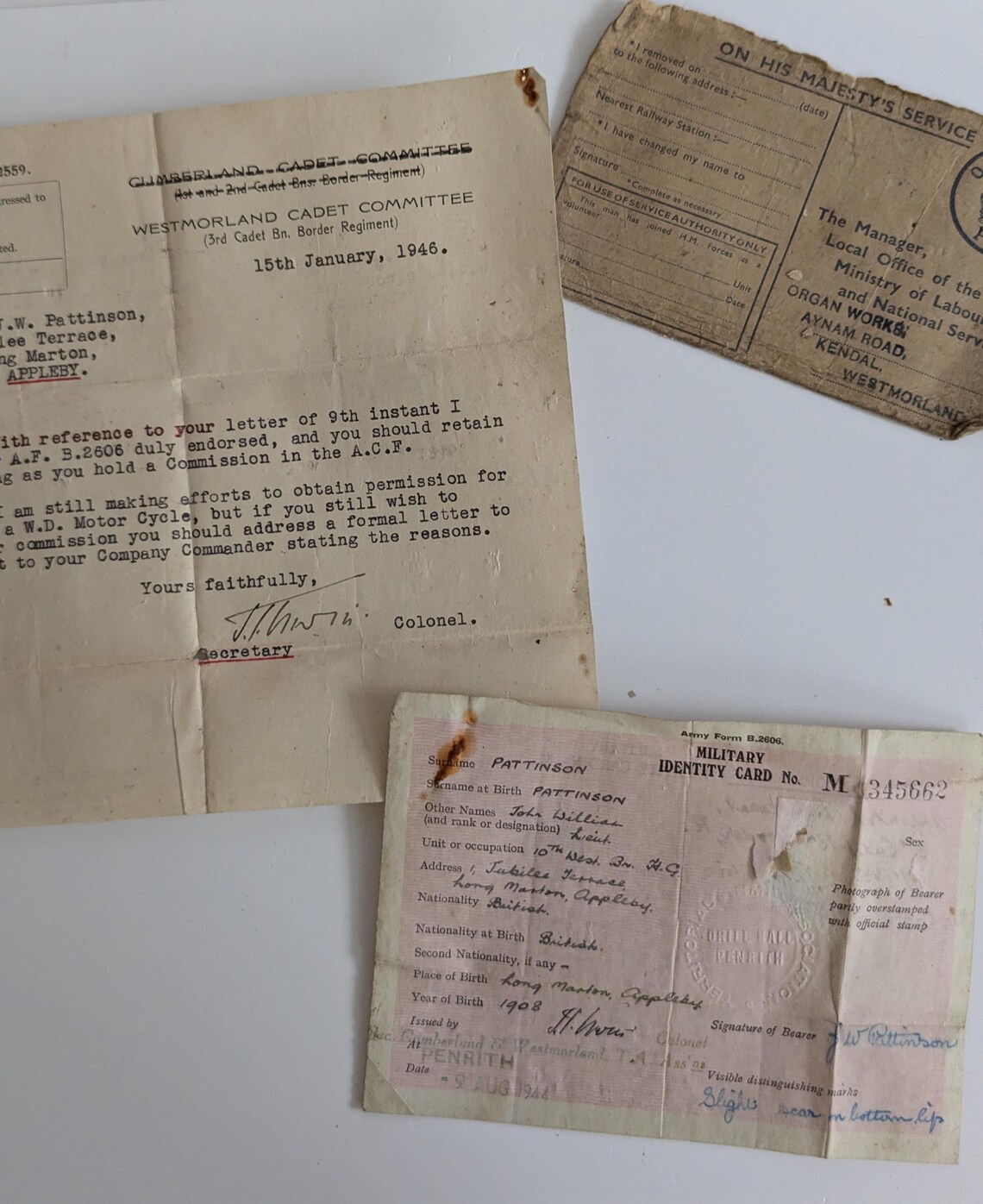Soldier Military Identity Card Letter Registration Card 1946 Wartime ...